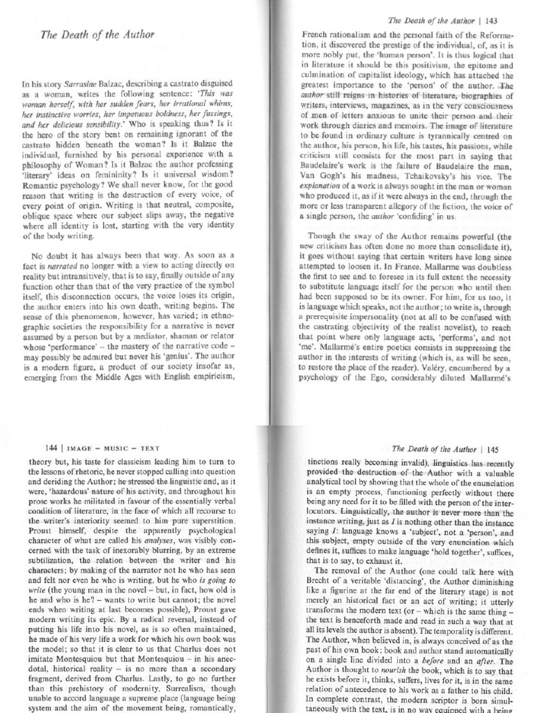 Roland Barthes "The Death of the Author"