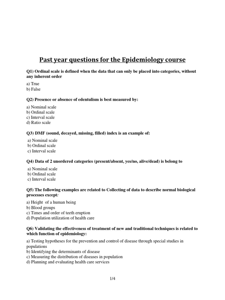 Past Year Questions For The Epidemiology Course | PDF | Level Of ...