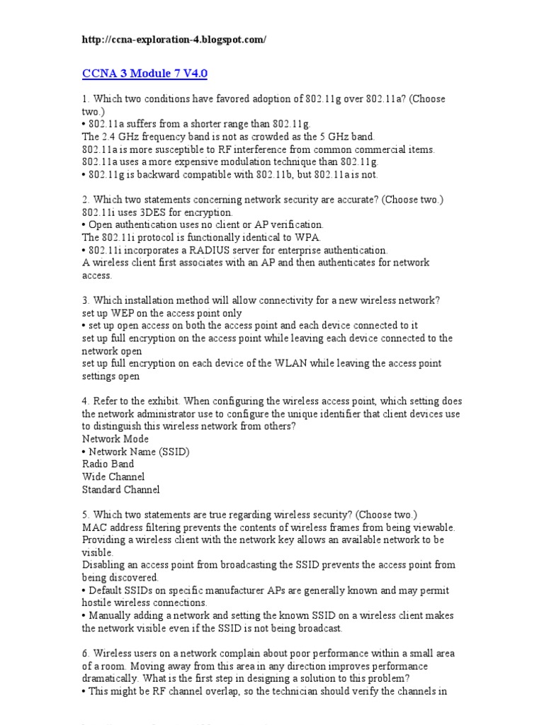 Ccna 3 Module 7 v4.0 | PDF | Wireless Lan | Wireless Access Point