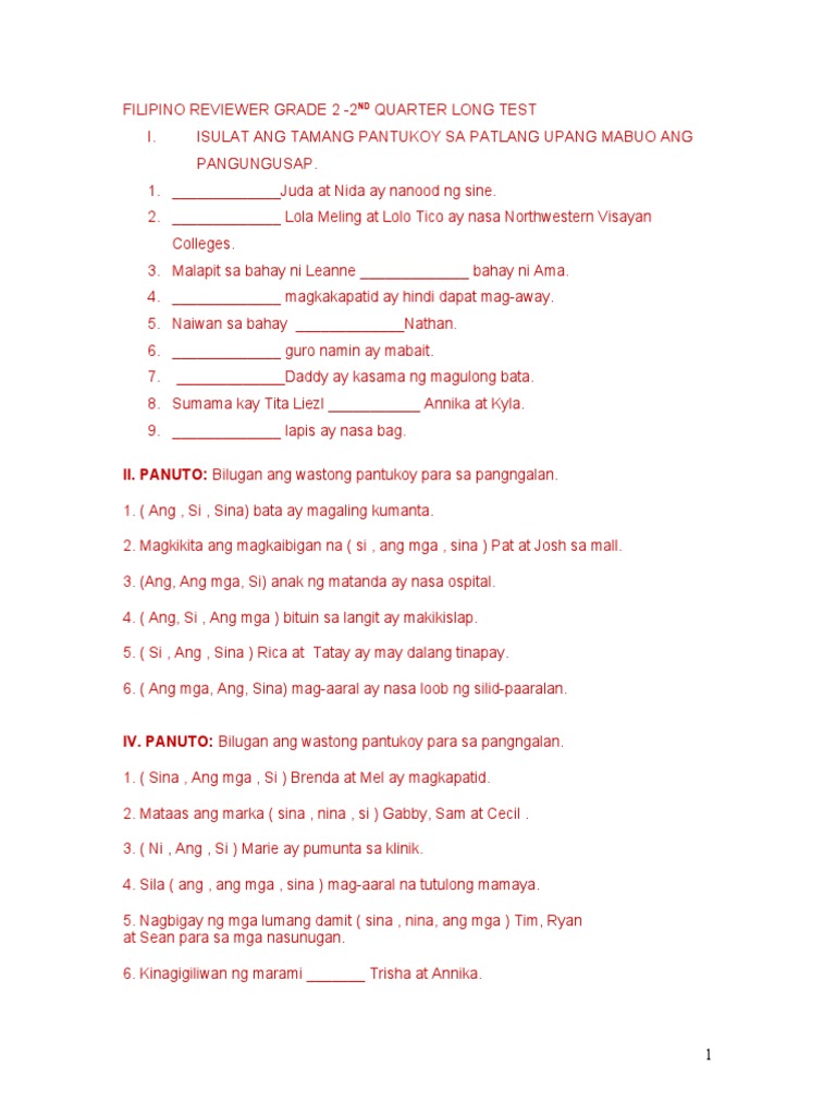 2nd Quarter Filipino Grade 2 | PDF