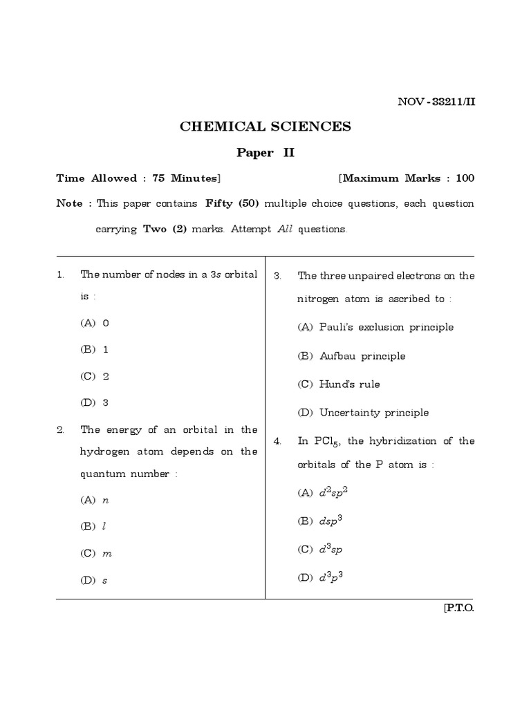 Maharashtra SET Exam Paper II Chemical Science Question Paper November ...