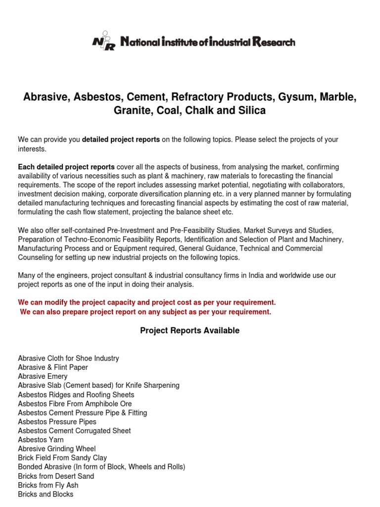 (NIIR) Project List For Abrasive, Asbestos, Cement, Refractory Products ...