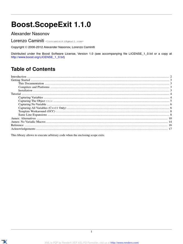 Boost - Scopeexit 1.1.0: Alexander Nasonov Lorenzo Caminiti | PDF ...