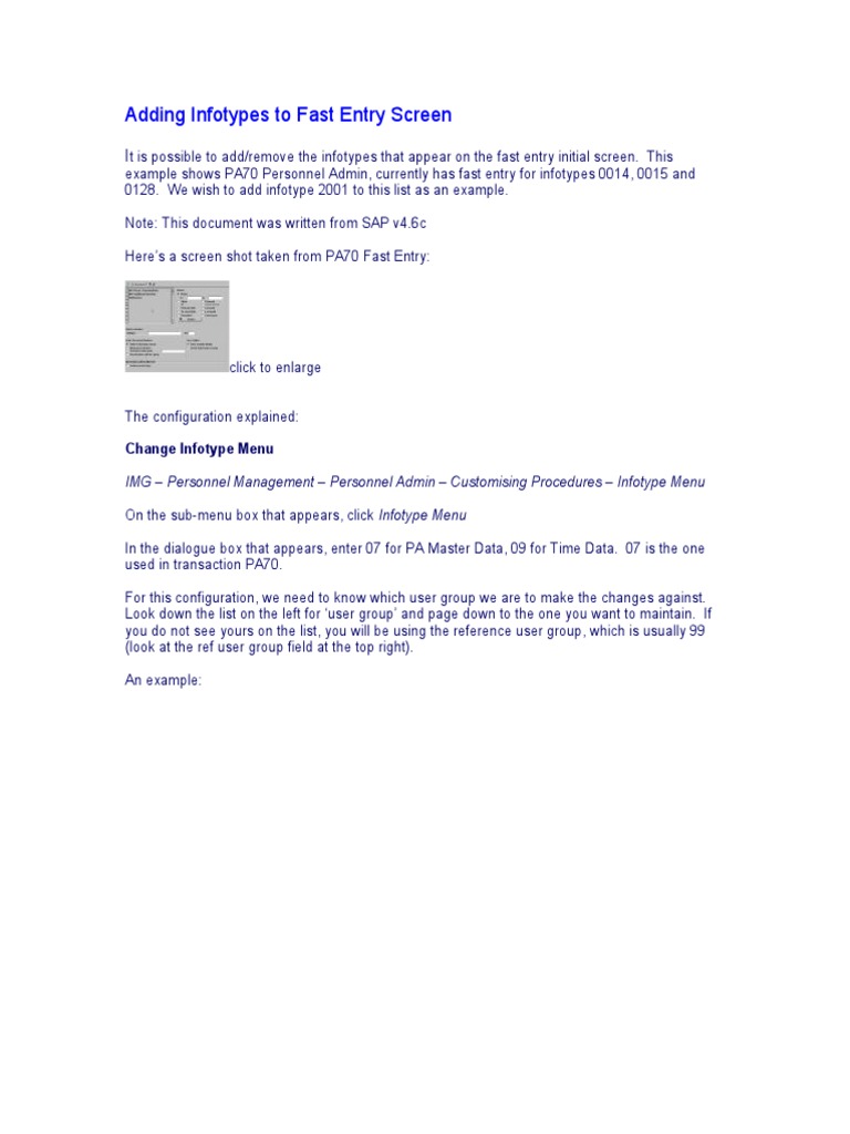 Adding Infotypes To Fast Entry Screen SAP HR | PDF | Computing | Software