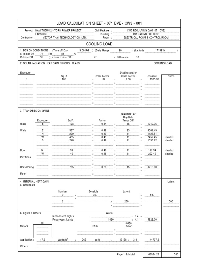 Load Calculation Sheet - 071 Dve - Cw3 - 001 | PDF | Hvac | Duct (Flow)