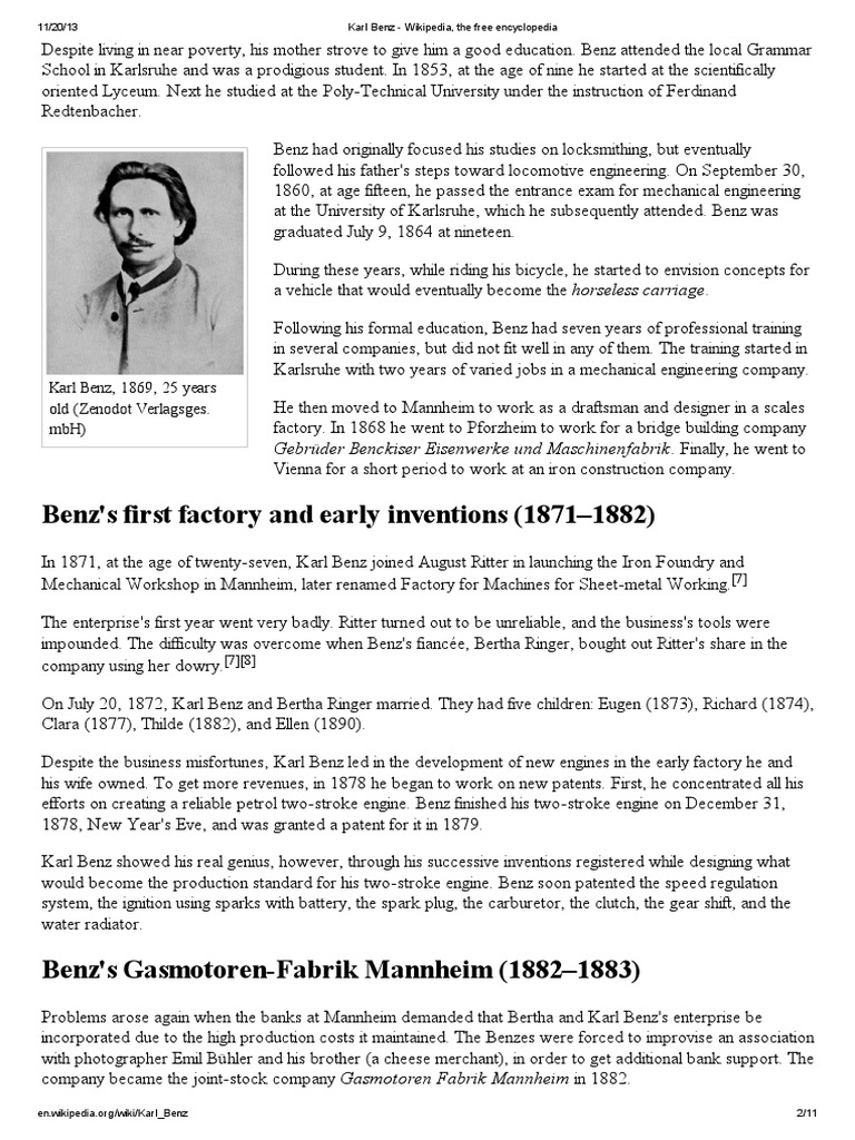 Karl Benz: The Inventor of the First Practical Automobile | PDF ...