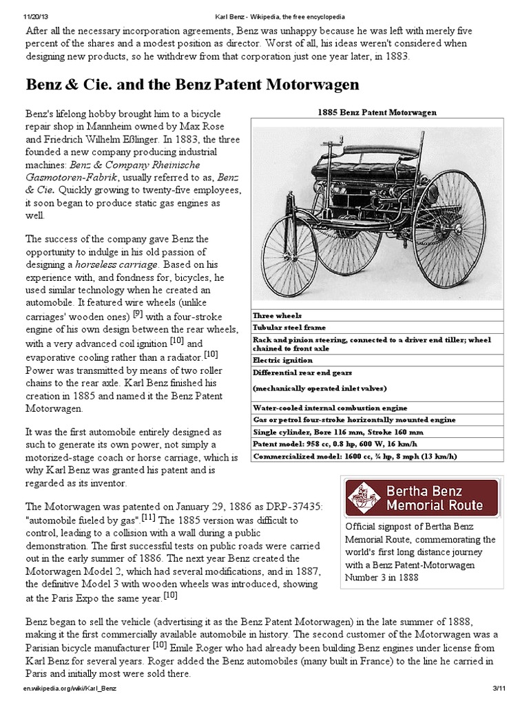 Benz & Cie. and The Benz Patent Motorwagen | PDF | Automotive Industry ...