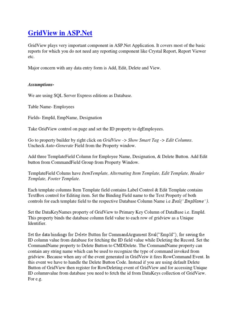 GridView in ASP | PDF | Databases | Software