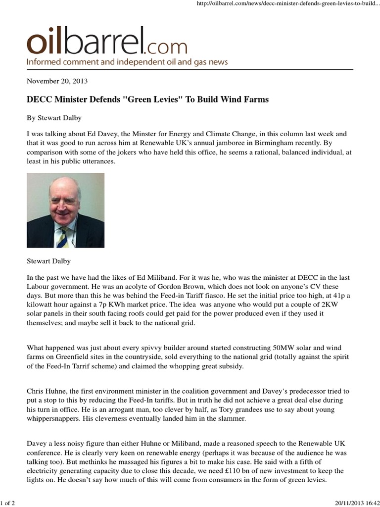 Decc Minister Defends Green Levies To Build Wind Farms and Says Green ...