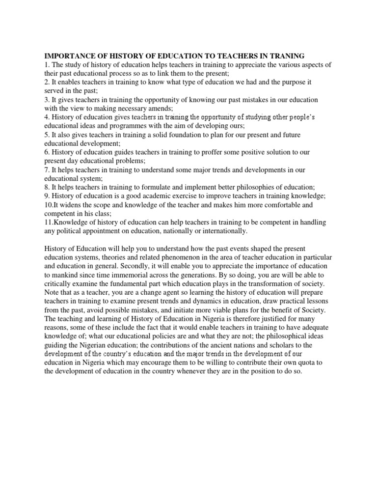 Importance of History of Education To Teachers in Traning | PDF ...