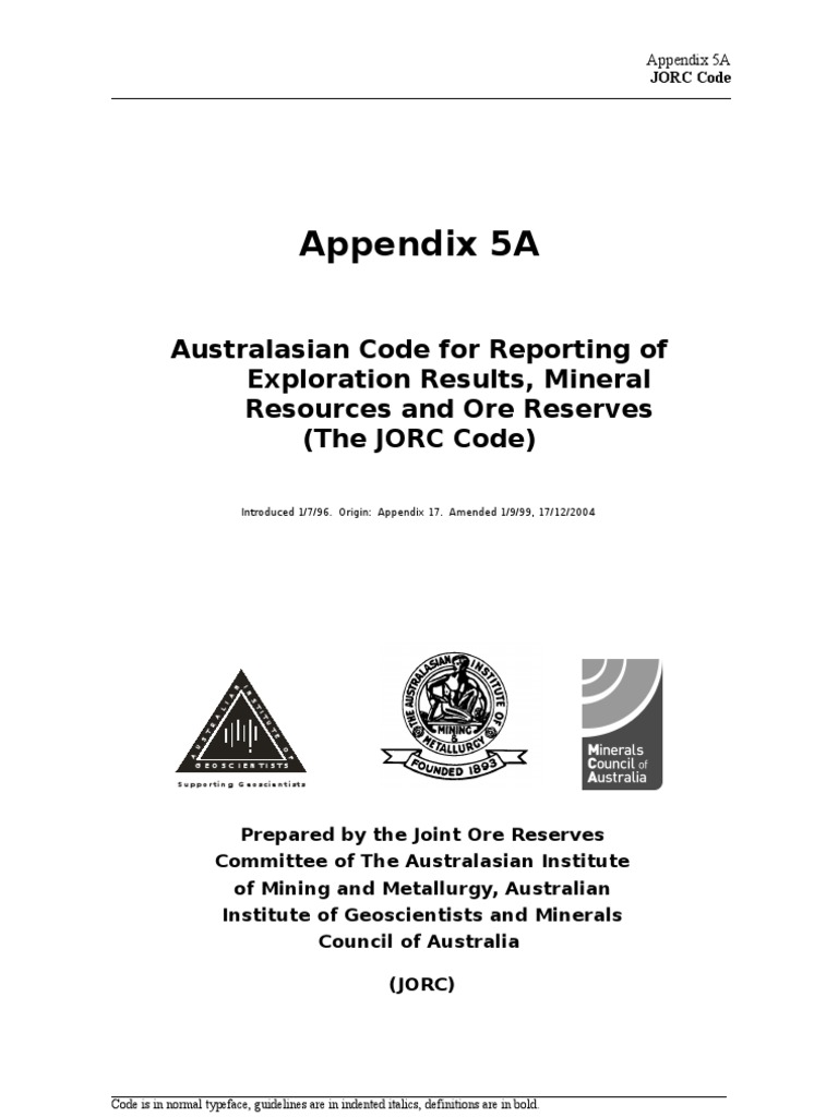 Appendix 5A JORC Code | PDF | Business