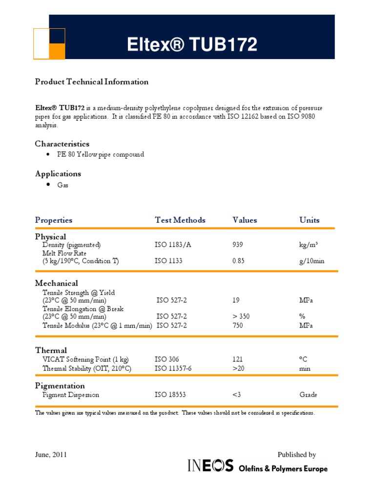 Data Sheet Eltex Tub 172 | PDF | Polyethylene | Materials