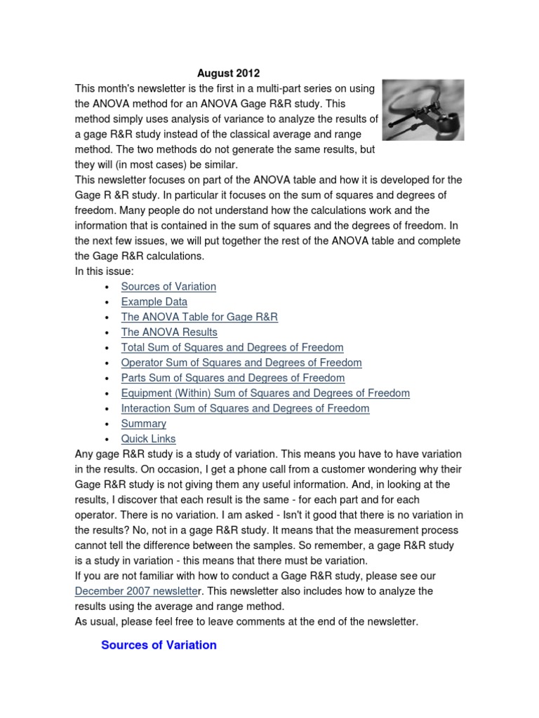 ANOVA Gage R&R Guide (Part 1 | PDF | Degrees Of Freedom (Statistics ...