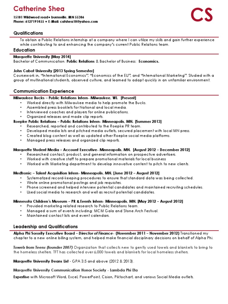 CSC 20 Resume | Download Free PDF | Public Relations | Internship