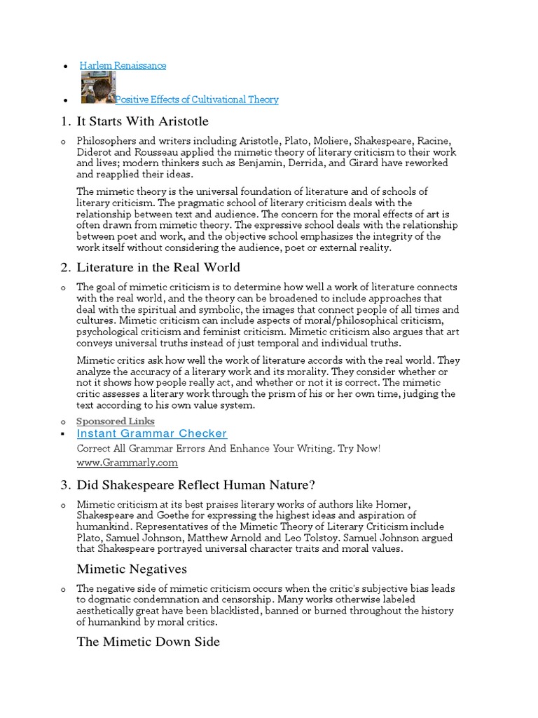An Overview of the Mimetic Theory of Literary Criticism and Its ...