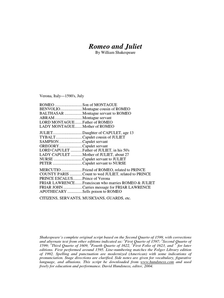 Romeo and Juliet by William Shakespeare | PDF | Characters In Romeo And ...