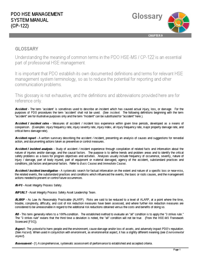 Glossary: Pdo Hse Management System Manual (CP-122) | PDF | Risk ...
