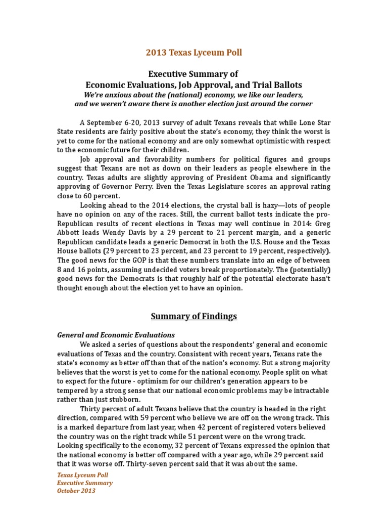 2013 Poll Executive Summary | PDF | Quality Of Life | Science