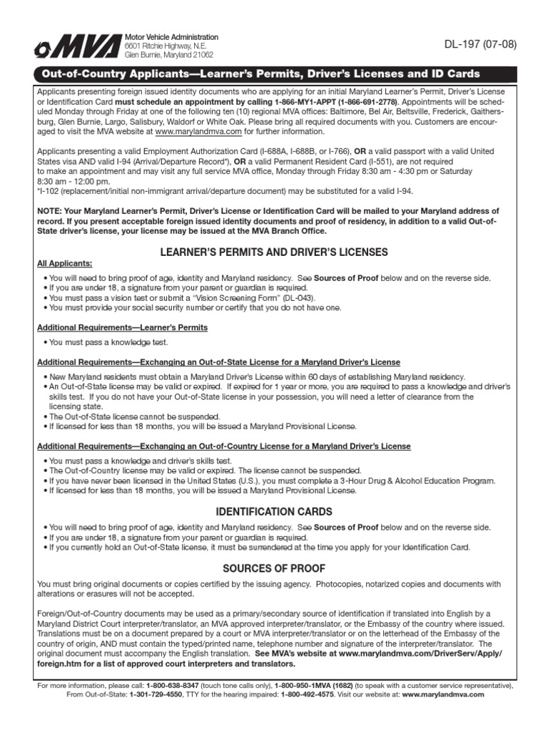 Out-of-Country Applicants-Learner's Permits, Driver's Licenses and ID ...