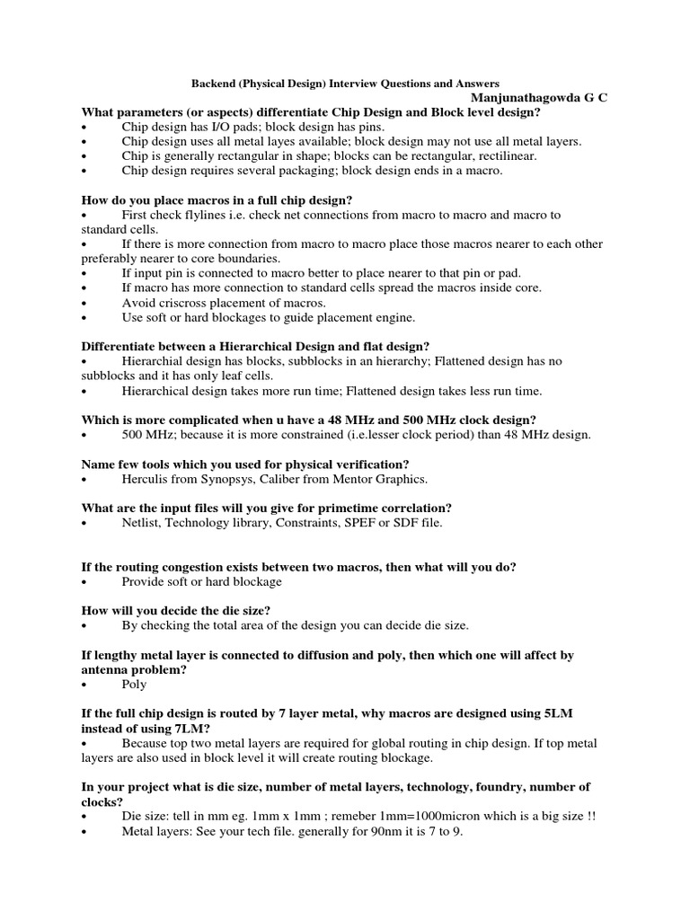 Backend (Physical Design) Interview Questions and Answers | PDF | Field ...
