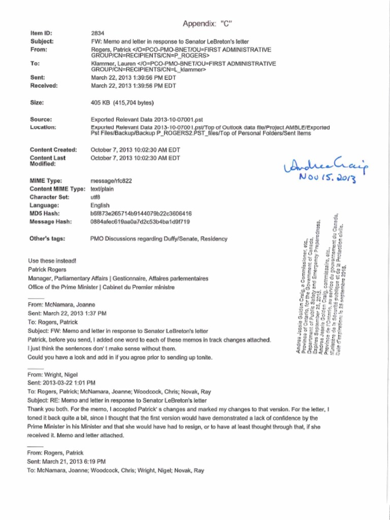 Mike Duffy/Nigel Wright ITO, Nov. 15, Appendix C | PDF | Language Arts & Discipline