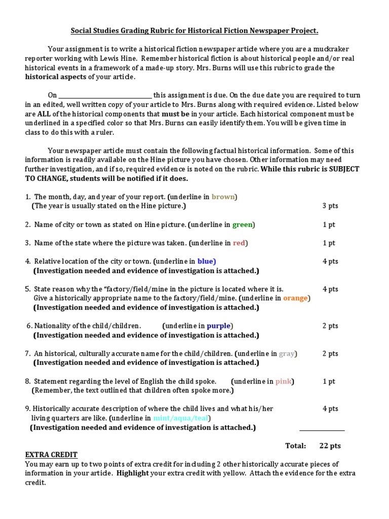 Historical Fiction Newspaper Project Rubric | PDF | Platinum