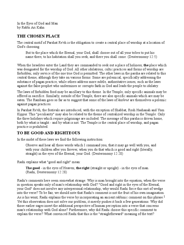 Centralized Worship in Parshat Re'eh | PDF | Idolatry | Jewish Holidays