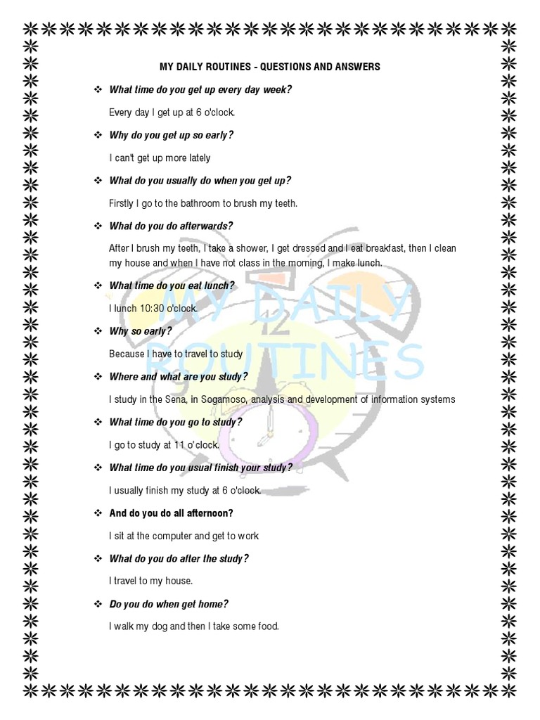 Daily Routine: Questions & Answers | PDF