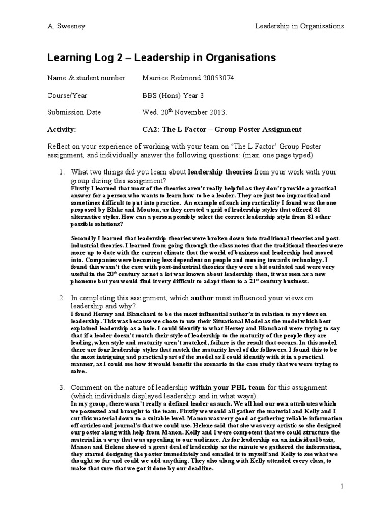 Individual Learning Log 2 | PDF | Leadership