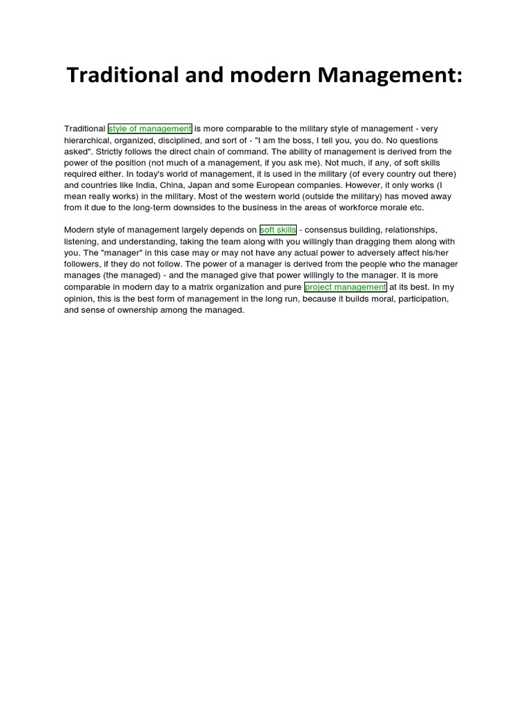 Traditional and Modern Management | PDF