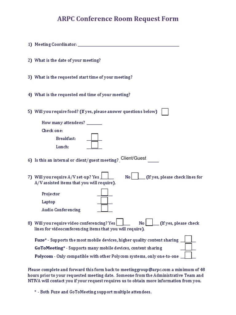 ARPC Conference Room Request Form | PDF