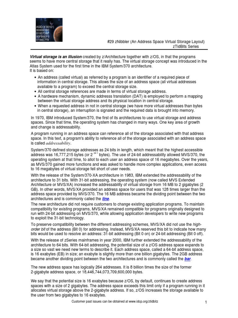 zOS' Address Space - Virtual Storage Layout | PDF | 64 Bit Computing | Operating System