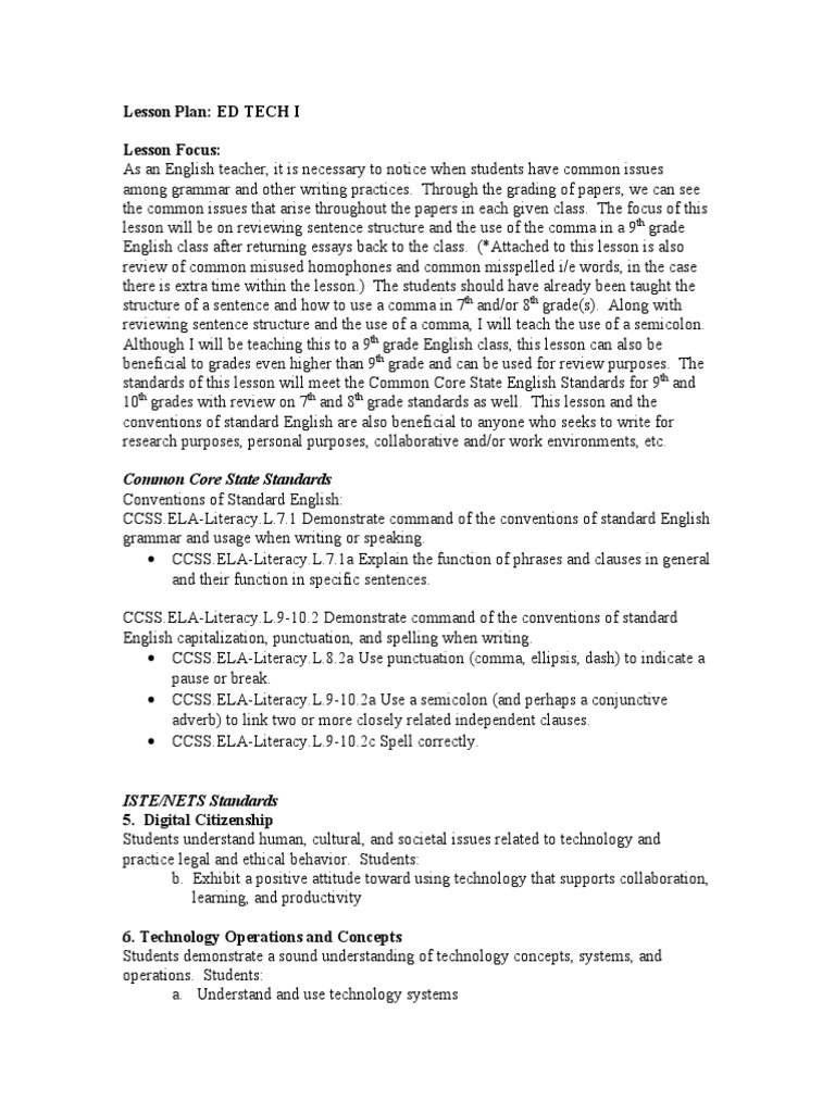 Lesson Plan: Sentence Structure, Commas and Semicolons | PDF | Comma ...