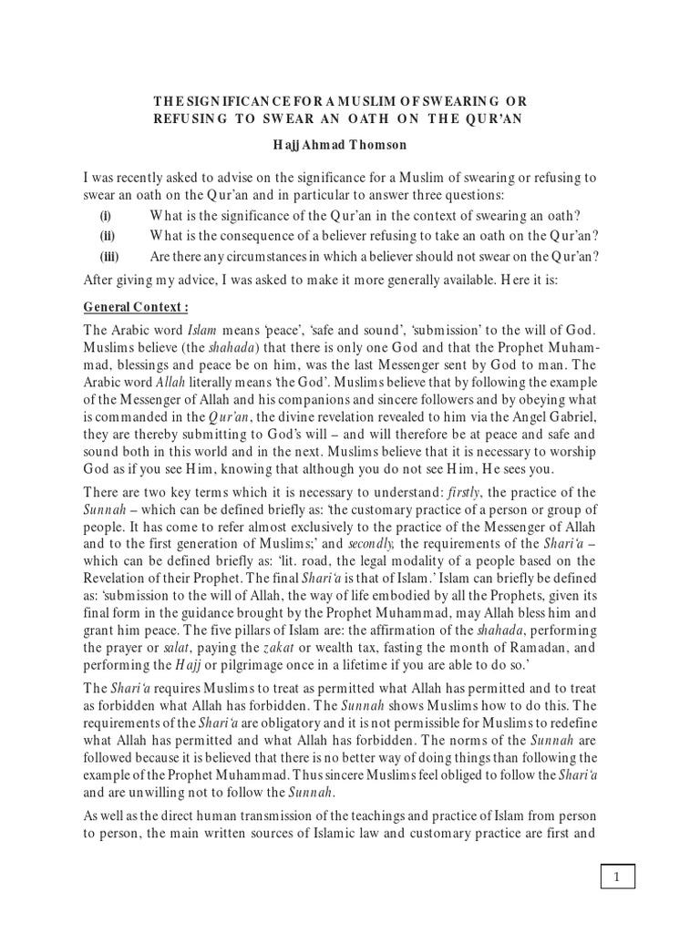 Swearing An Oath Pdf Oath Muhammad