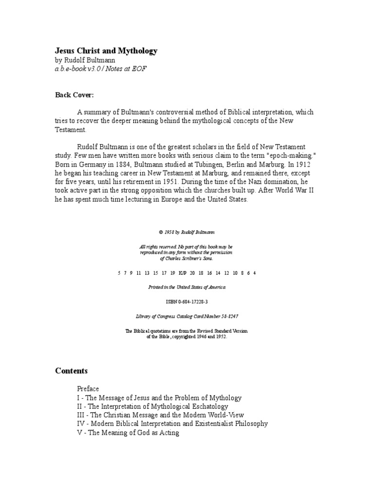 Bultmann, Rudolf - Jesus Christ and Mythology | PDF | Eschatology | Reason