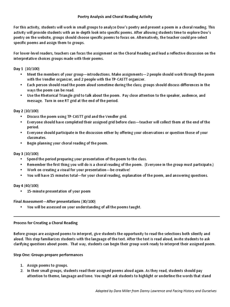 Poetry Analysis and Choral Reading Activity | PDF | Poetry