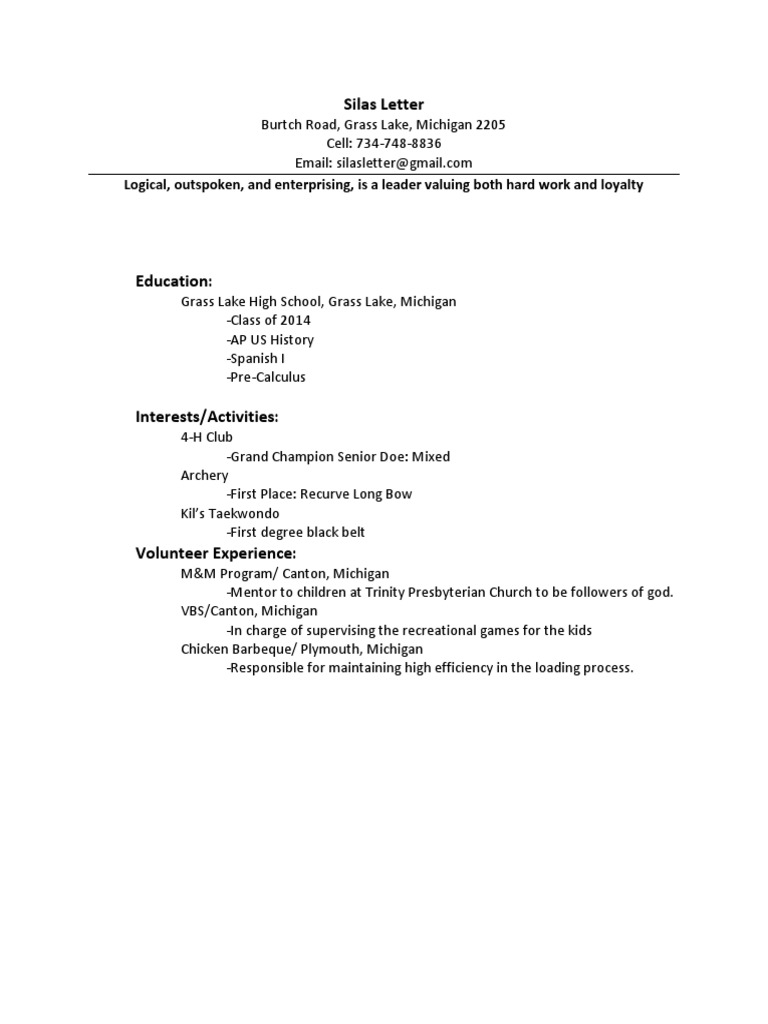 Silas Letter: Resume Highlights | PDF | Career & Growth