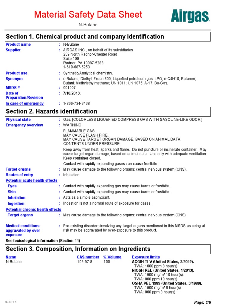 Msds N Butane | PDF | Dangerous Goods | Toxicity