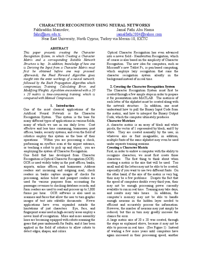 Character Recognition Using Neural Network Paper | PDF | Optical Character Recognition | Image ...