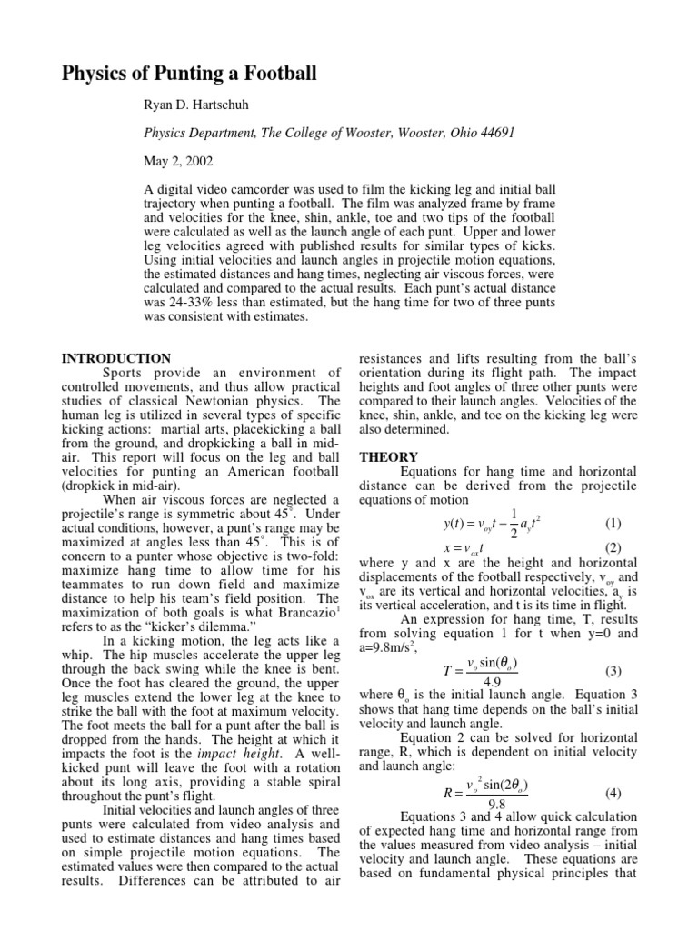 Physics of Punting A Football | PDF | Drag (Physics) | Trajectory