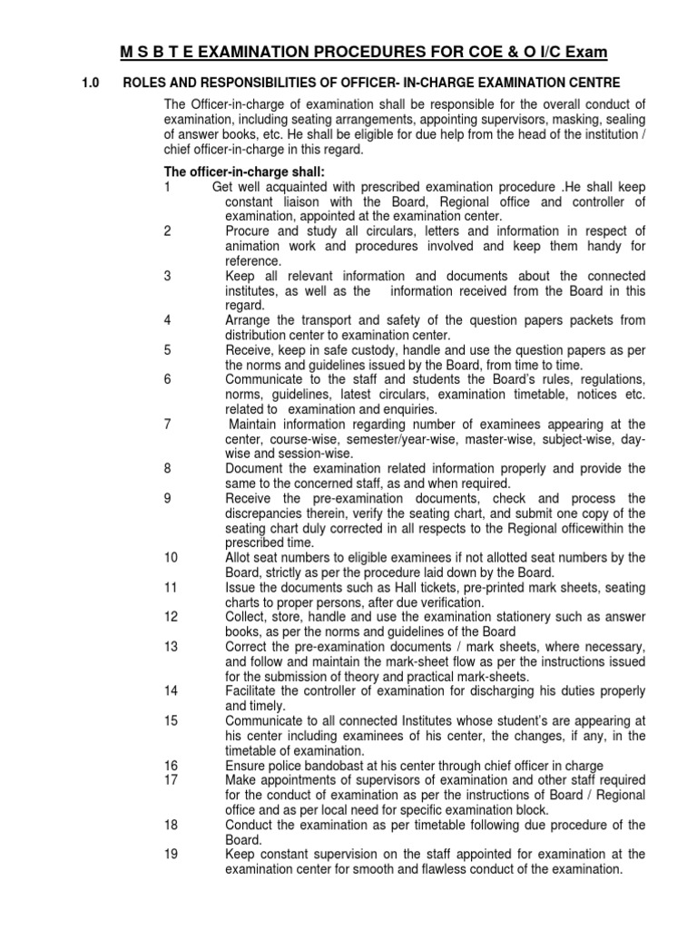 7.MSBTE Examination Procedures of Examination Cell and COE | PDF | Test ...