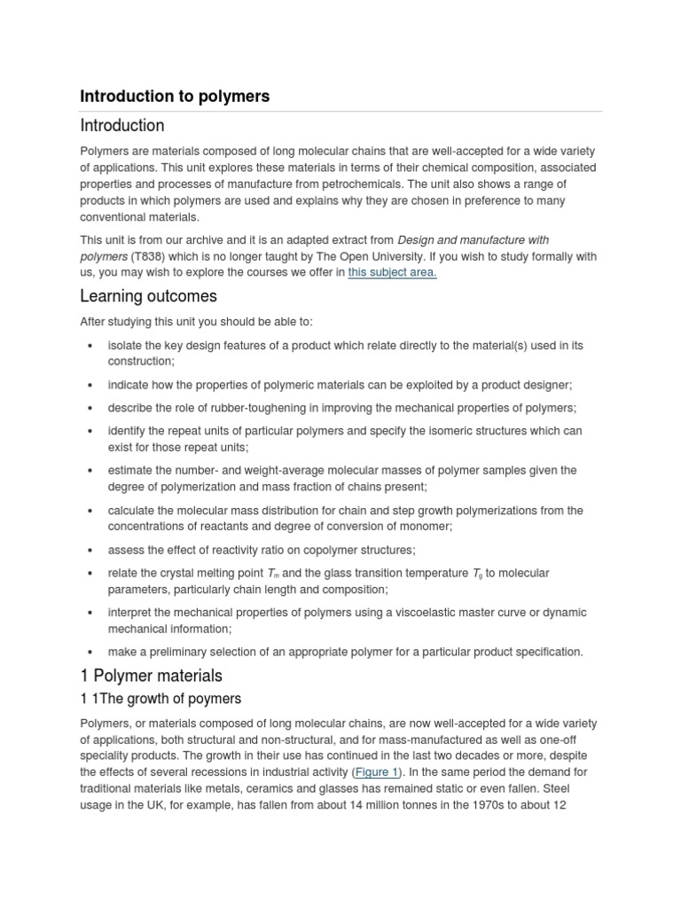 Introduction To Polymers | PDF | Polymers | Thermoplastic