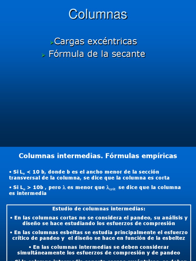Columnas Intermedias y Excéntricas. Fórmula de La Secante | PDF | Pandeo | Análisis estructural