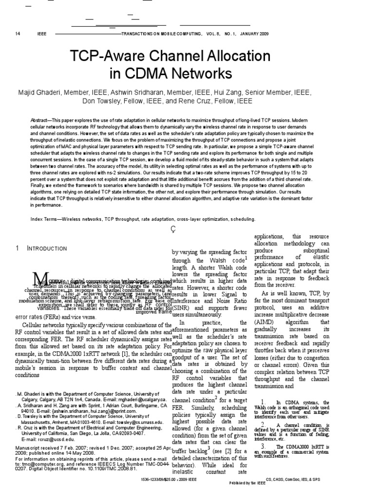 TCP-Aware Channel Allocation in CDMA Networks: Maximizing TCP Throughput through Cross-Layer ...