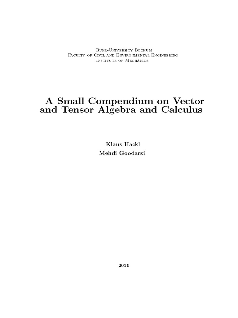 A Small Compendium On Vector and Tensor Algebra and Calculus | PDF ...