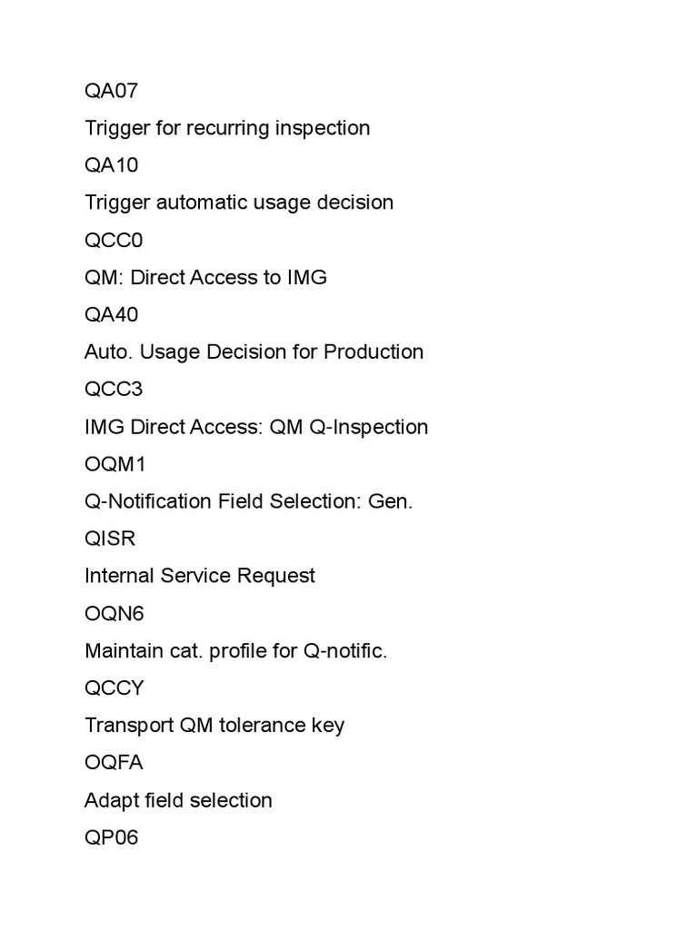 SAP QM T-Codes | PDF | Information Technology | Information Technology ...