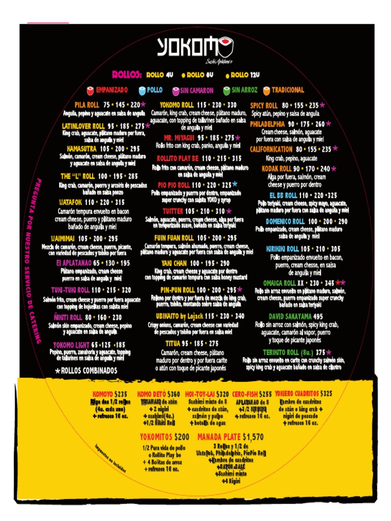 Menu Yokomo Sushi | PDF | Alimentos | Cocina