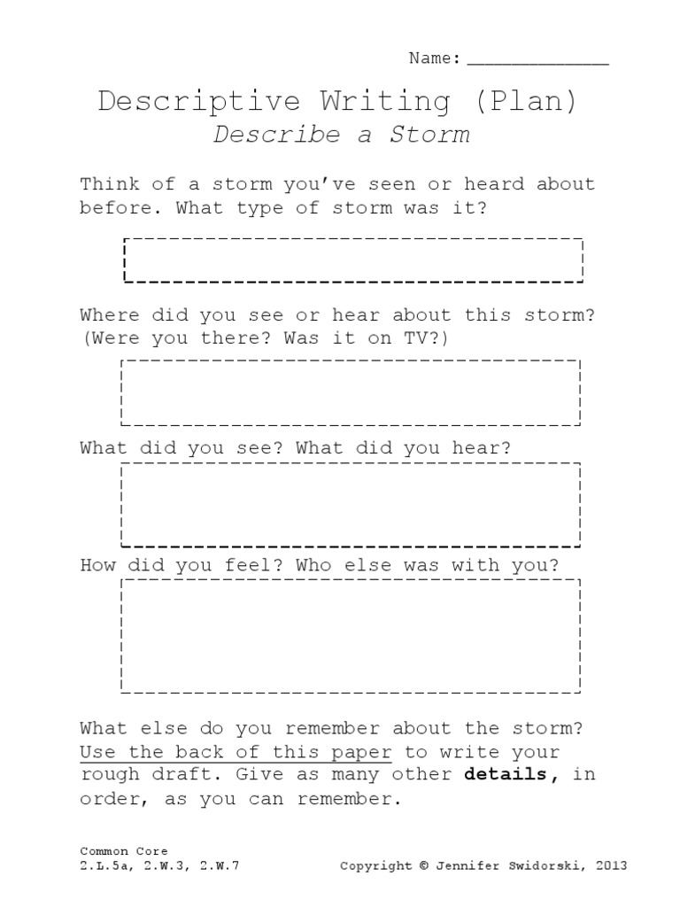 Descriptive Writing (Plan) : Describe A Storm | PDF