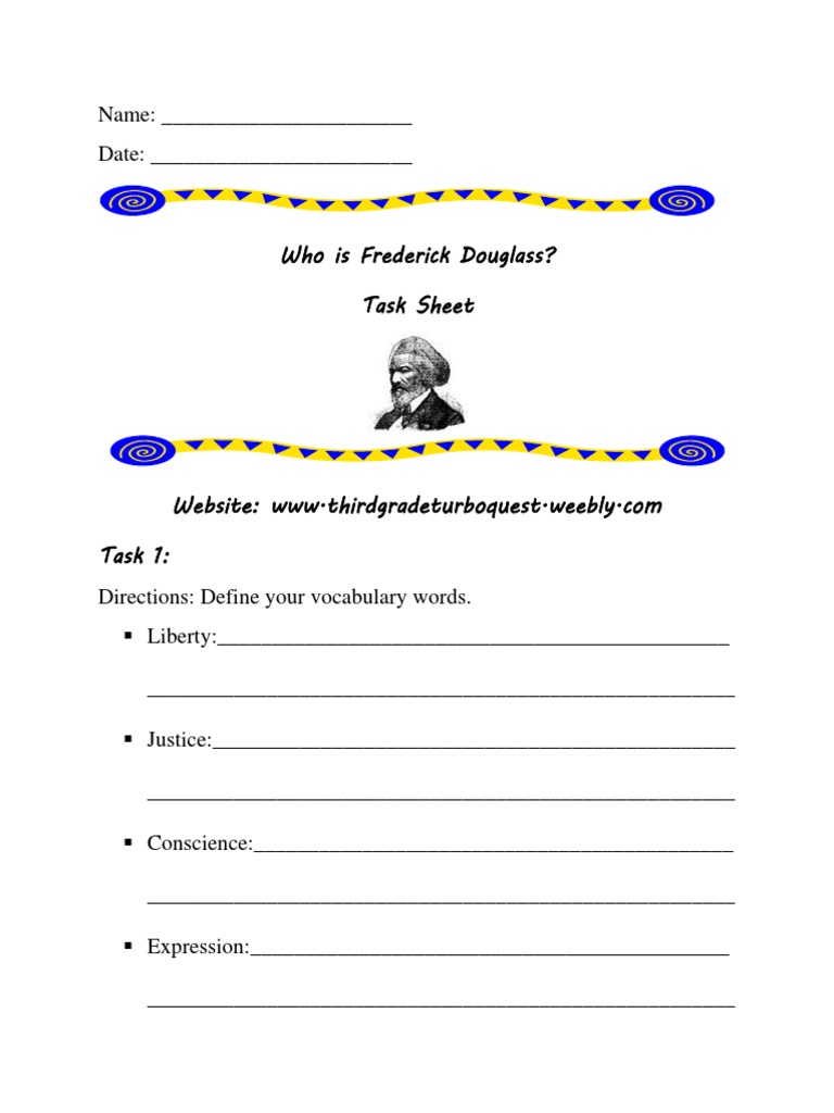 Who Is Frederick Douglass Task Sheet | PDF