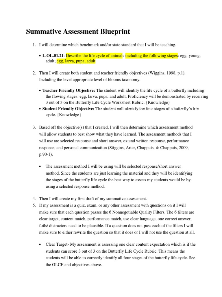 Summative Assessment Blueprint | Download Free PDF | Butterfly ...